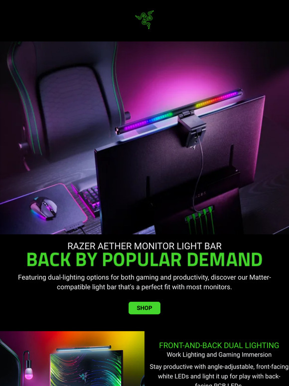Razer: Now Back in Stock: Razer Aether Monitor Light Bar | Milled