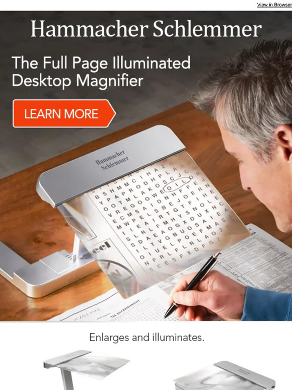 Hammacher Schlemmer: The Full Page Illuminated Desktop Magnifier | Milled