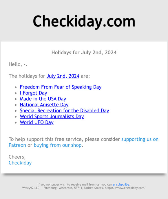 Checkiday: Holidays for July 2nd, 2024! 📅🎉 | Milled