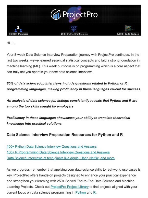 ProjectPro: Week 3: Python and R Programming Essentials for Data Science Interviews | Milled