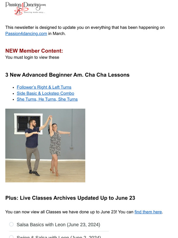 Passion4dancing: New Cha Cha lessons, Live Classes, Music List | Milled