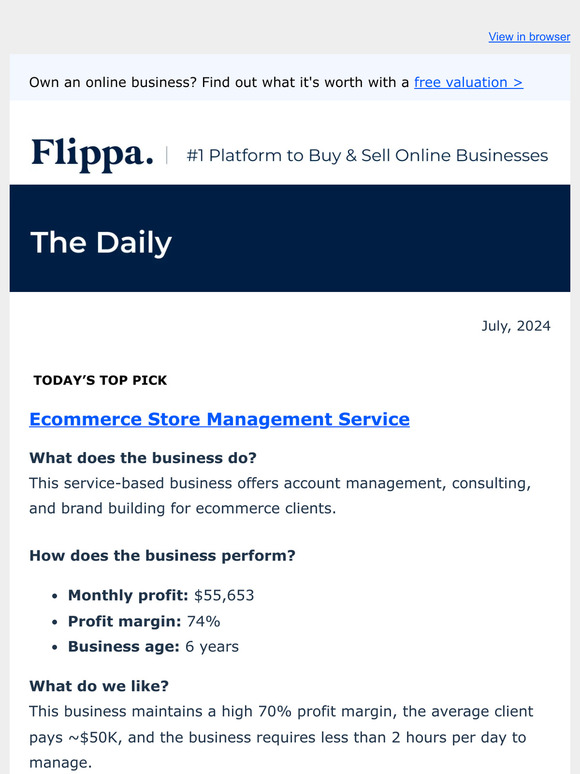 Flippa: Ecom Store Management Service + Kitten Blog | Milled