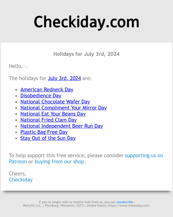 Checkiday: Holidays for July 3rd, 2024! 📅🎉 | Milled