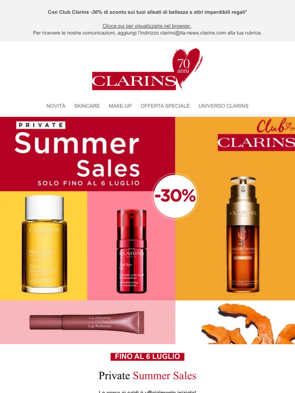 Clarins: PRIVATE SUMMER SALES: per te -30% e 8 complici di bellezza ...