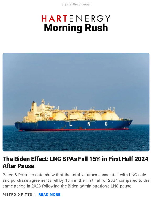 Hart Energy: Morning Rush: LNG SPAs Fall 15% in First Half 2024 After ...