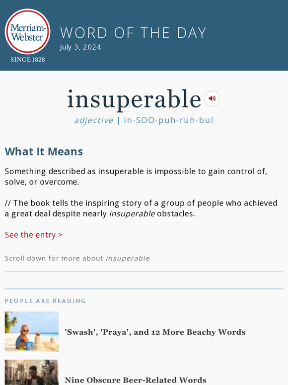 Merriam-Webster: Insuperable - plus, 'Swash', 'Praya', and 12 More ...