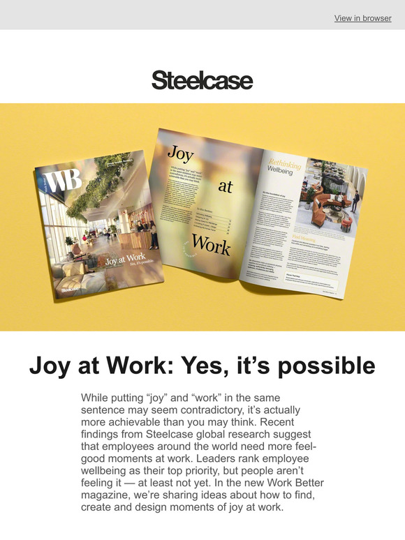 Steelcase: New Work Better Magazine: Joy at Work | Milled