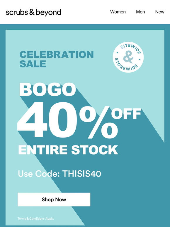Scrubs & Beyond: 🎆 Sitewide BOGO 40% Off Starts Now! | Milled