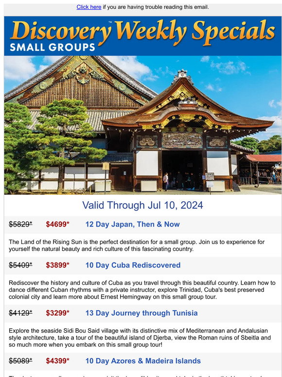 Gate 1 Travel: Weekly Specials | Discovery Small Groups | Milled