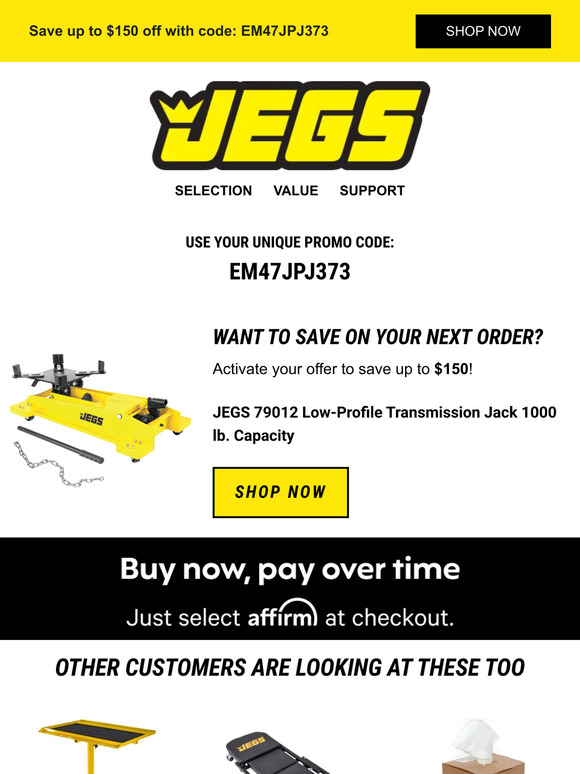 JEGS: Stop back and activate your offer! | Milled
