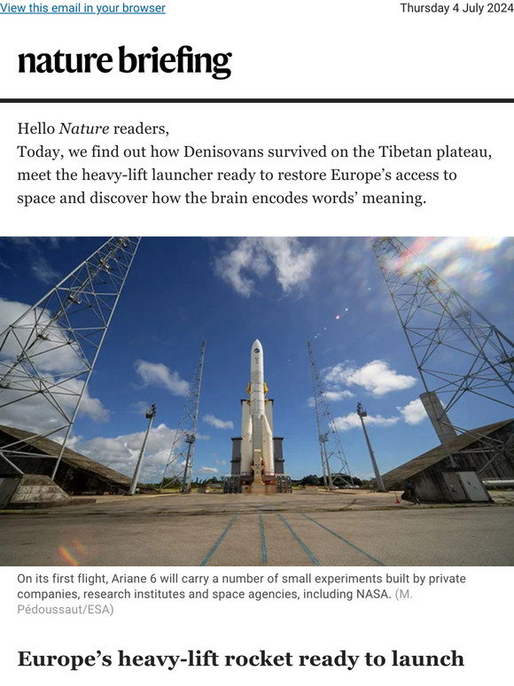 Nature: Ariane 6 rocket: heavy-lift launcher restores Europe’s access ...