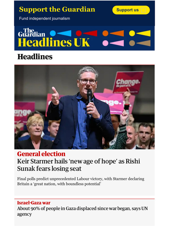 The Guardian: The Guardian Headlines: Keir Starmer hails ‘new age of ...
