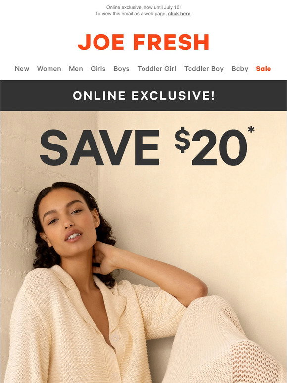 Joe Fresh: 📣 $20 Off 📣 When You Spend $75+ | Milled