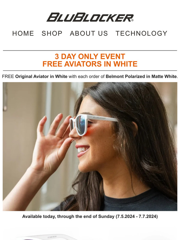 BluBlocker: FREE Original Aviators in White | Milled