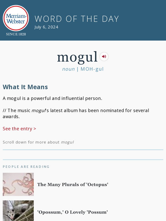 Merriam-Webster: Mogul - plus, The Many Plurals of 'Octopus' | Milled
