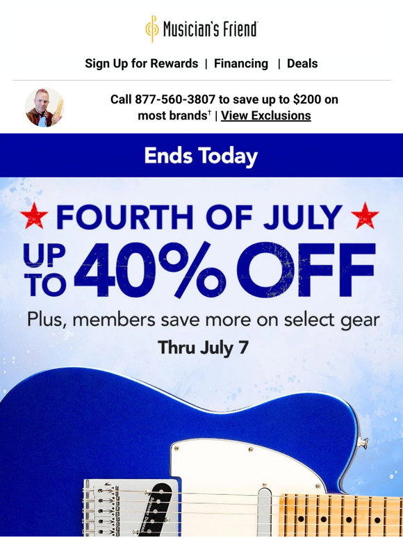 Musician's Friend: Grand Finale: Fourth of July deals end tonight! | Milled