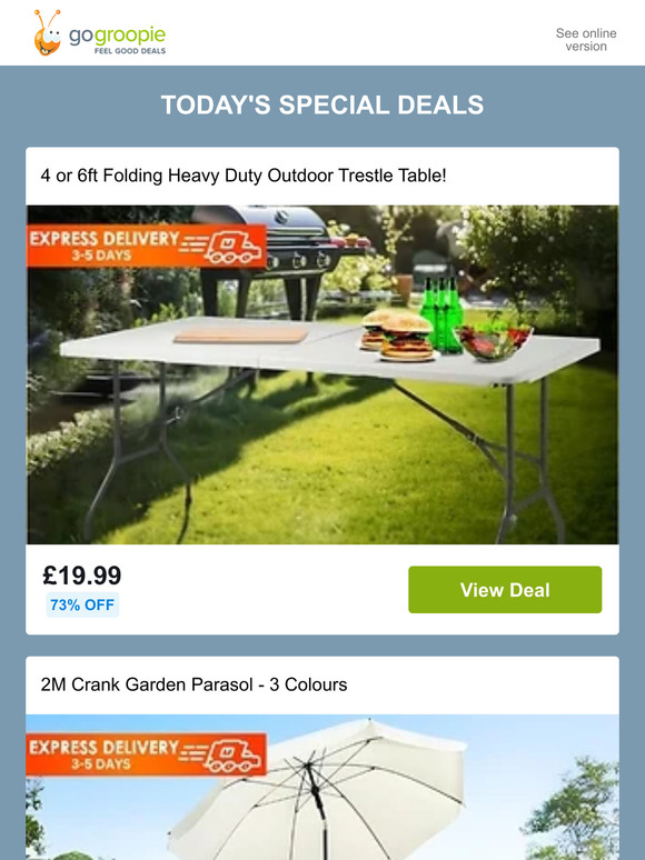 Go Groopie: ONLY £19.99! Folding Trestle Table | Weatherproof Storage ...