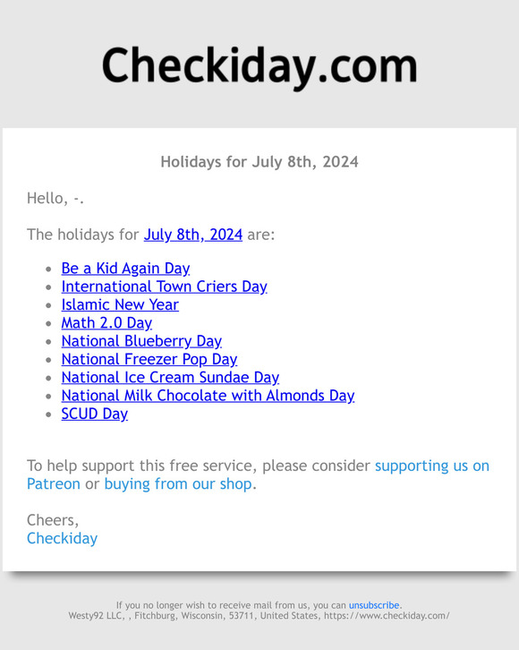 Checkiday: Holidays for July 8th, 2024! 📅🎉 | Milled