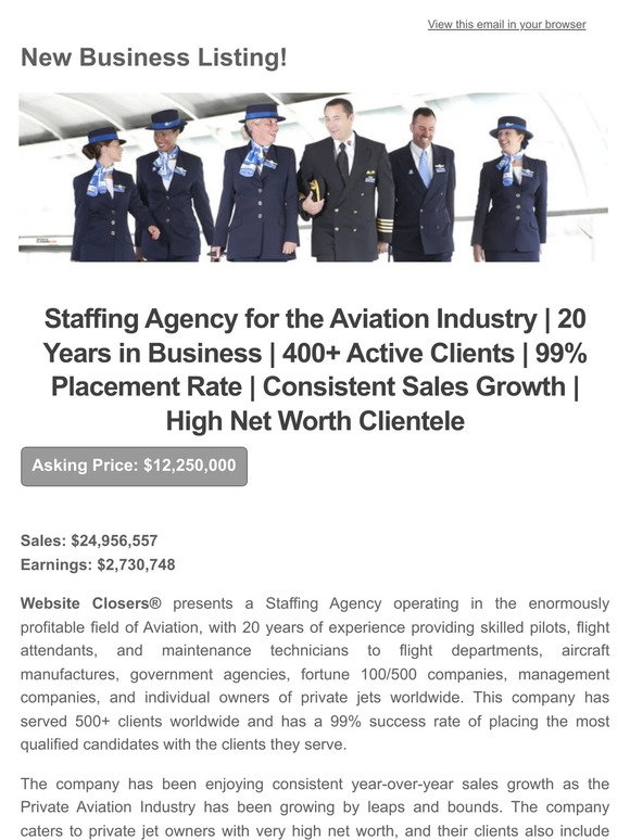 Website Closers: New Deal Alert: Staffing Agency for the Aviation ...