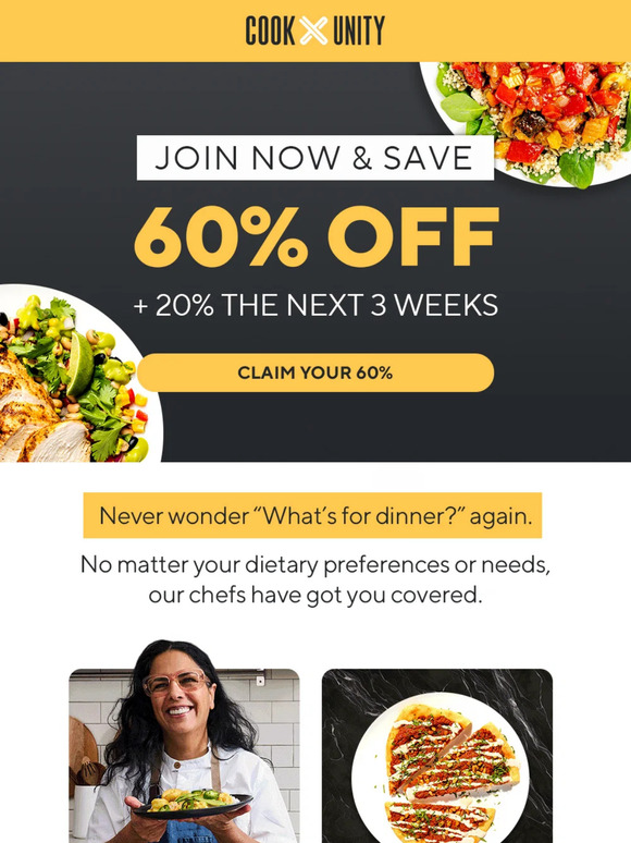 Cook Unity: 🍽️ Dine Like a VIP! 60% OFF Chef-Crafted Meals | Milled