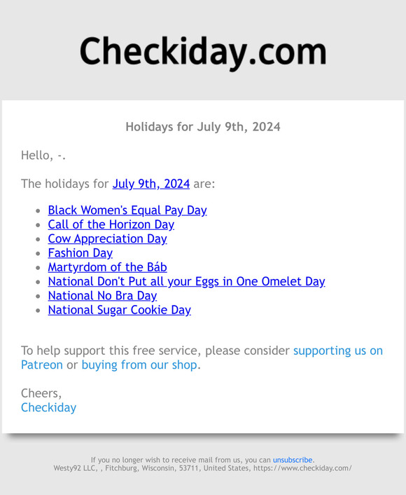 Checkiday: Holidays for July 9th, 2024! 📅🎉 | Milled