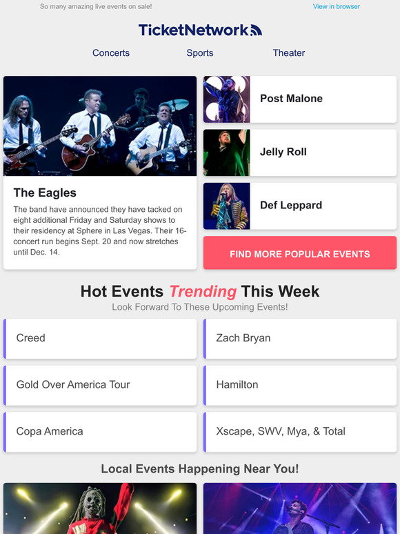 Ticket Network: The Eagles / Post Malone / Jelly Roll / Def Leppard ...