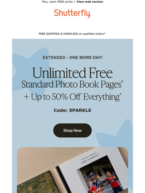 Shutterfly: Good news: one more day for unlimited FREE photo book pages ...