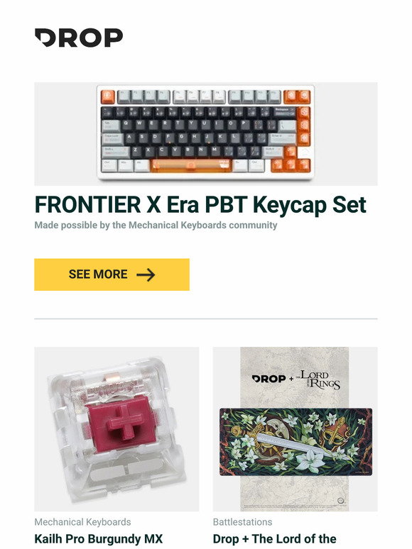 Drop: FRONTIER X Era PBT Keycap Set, Kailh Pro Burgundy MX Mechanical ...