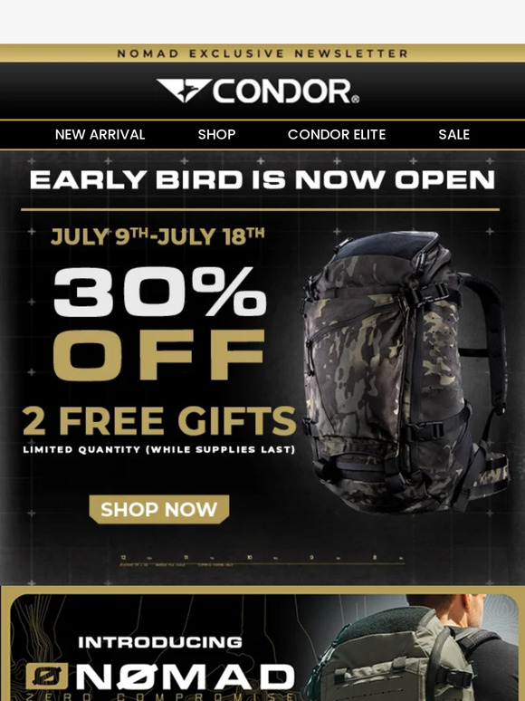 Condor Outdoor Products: Nomad Early Bird Is Now Open! | Milled
