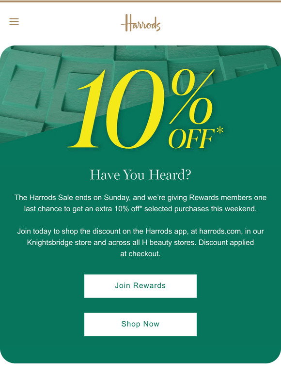 Harrods Email Newsletters: Shop Sales, Discounts, and Coupon Codes
