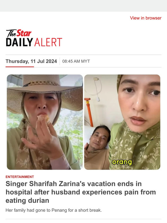 The Star: Singer Sharifah Zarina' s vacation ends in hospital after ...
