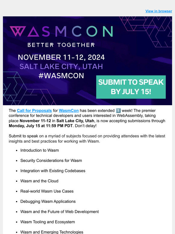 The Linux Foundation: Call for Proposals Extended | WasmCon 2024 | Milled