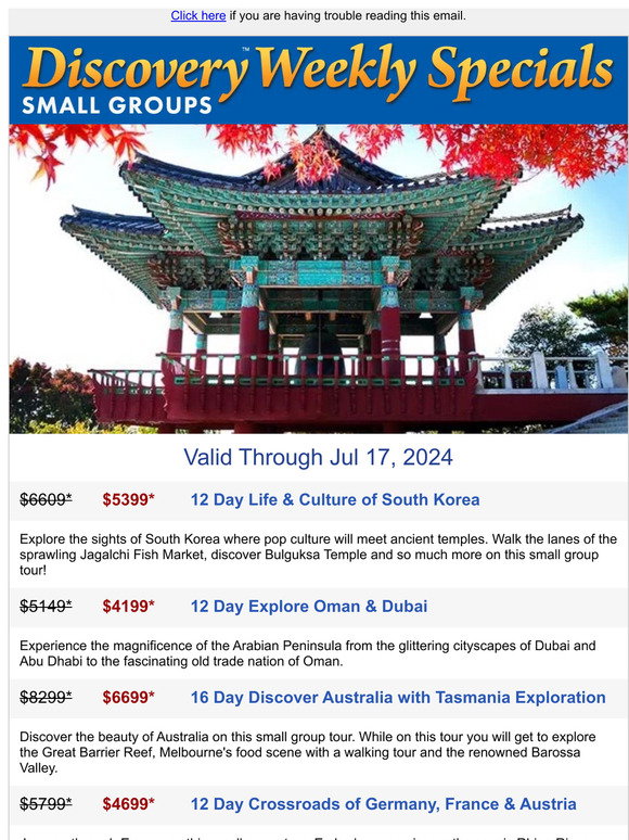 Gate 1 Travel: Weekly Specials | Discovery Small Groups | Milled