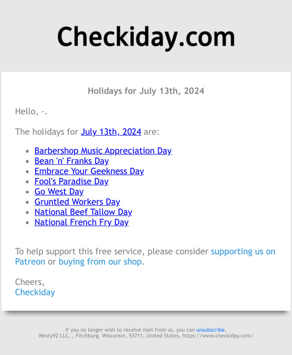 Checkiday: Holidays for July 13th, 2024! 📅🎉 | Milled
