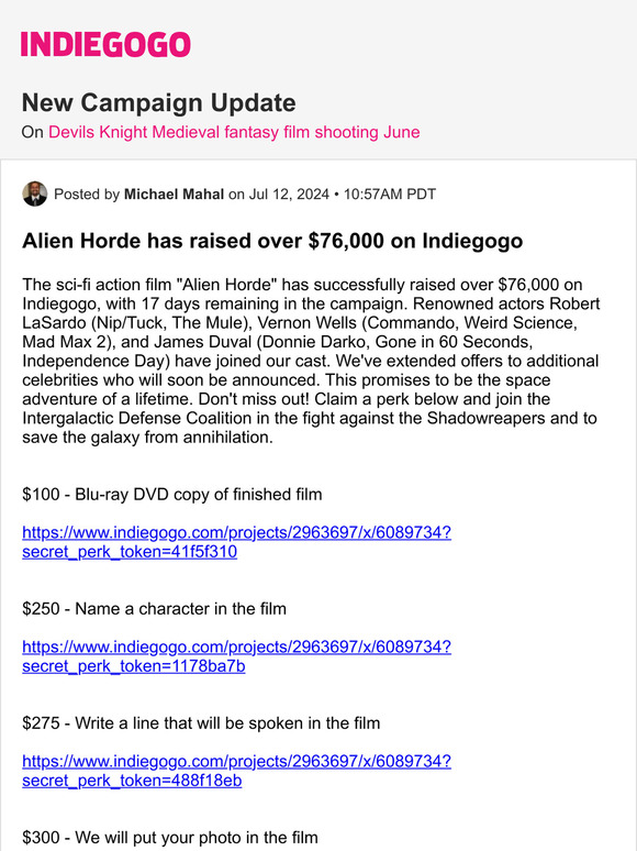 Indiegogo: 📢 Update #271 from Devils Knight Medieval fantasy film shooting June | Milled