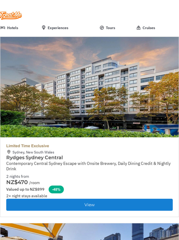 Treatme Experience Days: Sydney Escape w. Dining Credits & Drinks ...