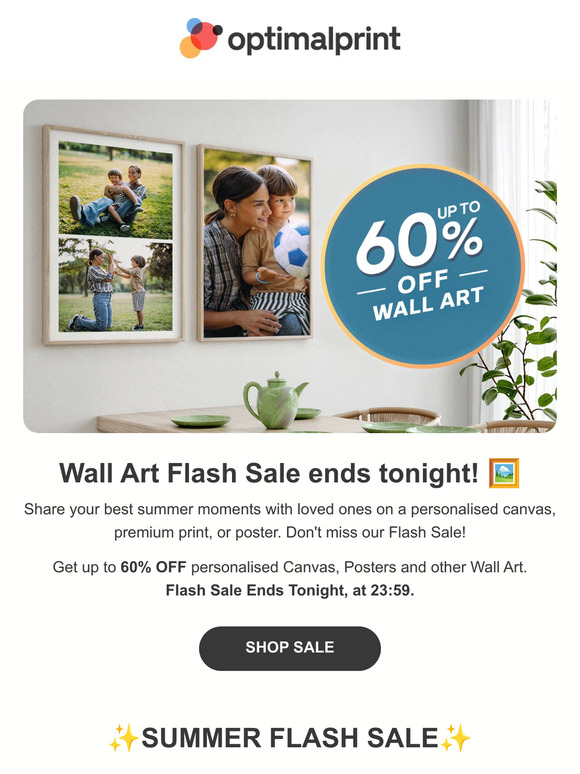 Optimalprint.com: WALL ART FLASH SALE Up to 60% off Wall Art | Ends Tonight | Milled