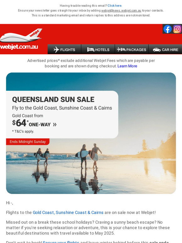 Webjet: Queensland Sun Sale 🌞 Gold Coast from $64* one-way! | Milled