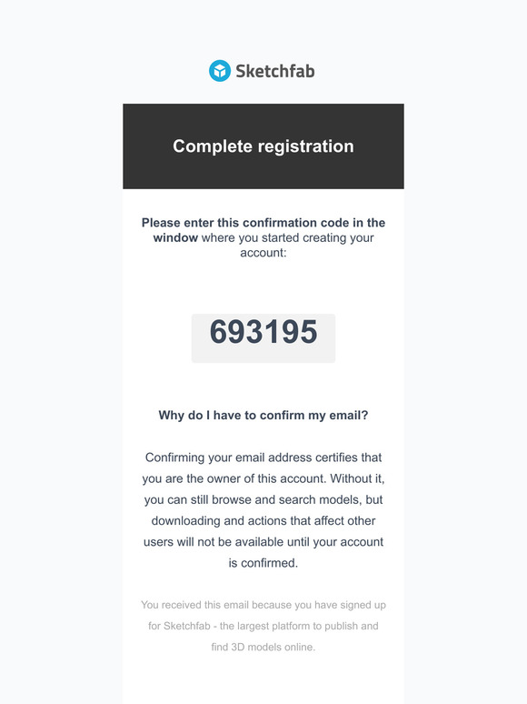 Sketchfab Inc.: Your Sketchfab confirmation code | Milled