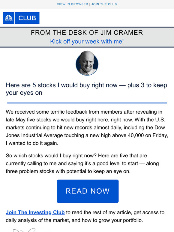 CNBC: Here are 5 stocks I would buy right now — plus 3 to keep your ...