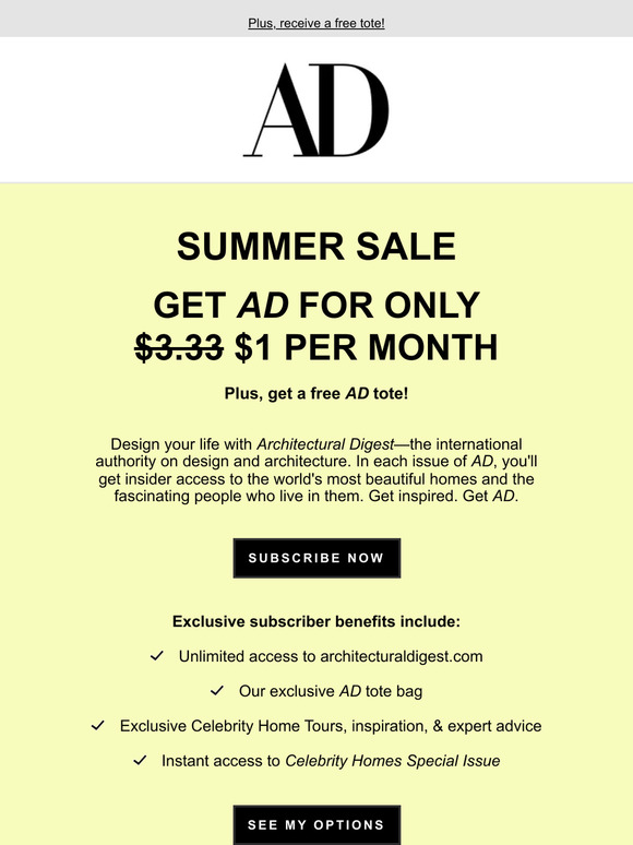 Architectural Digest: You’ve earned it: Get 1 year of AD for just $1 ...