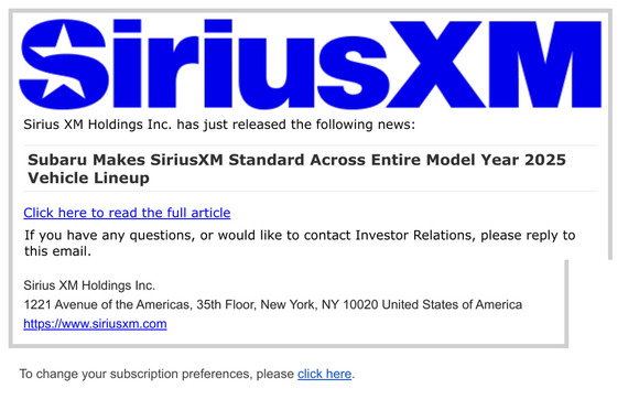 SiriusXM: Subaru Makes SiriusXM Standard Across Entire Model Year 2025 ...