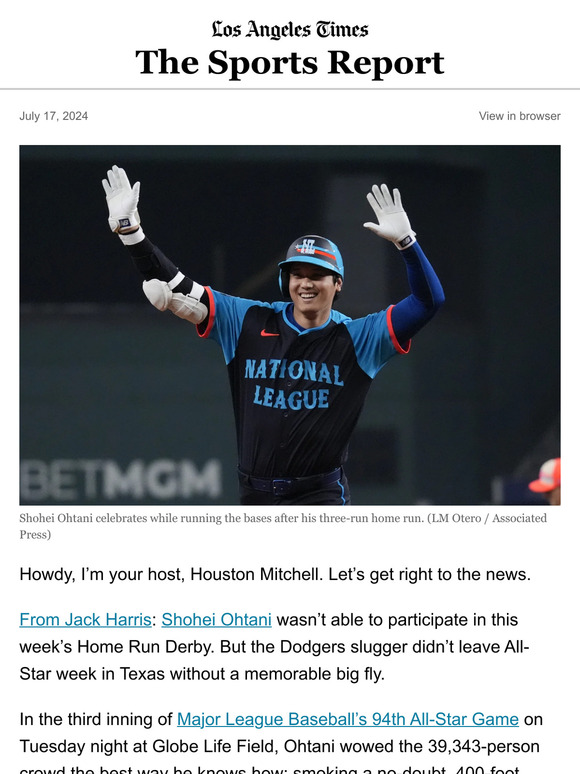 Los Angeles Times: The Sports Report: Shohei Ohtani shows why he's an ...