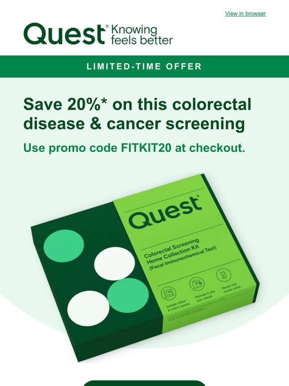 Quest: 20% off this colorectal disease & cancer screening | Milled