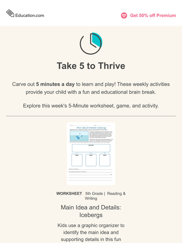 education.com: 🕔🖐️ Get this week's 5-Minute worksheet, game, and ...