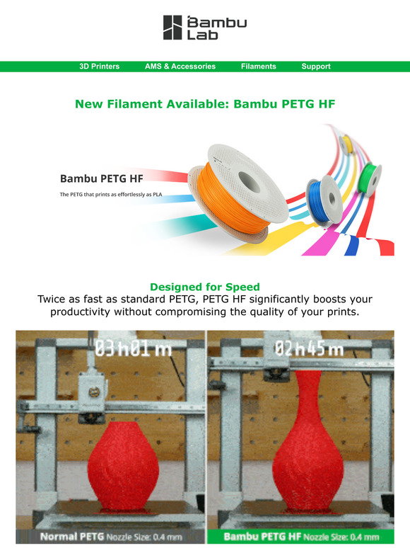 Bambu Lab: Filament new in! PETG HF is coming | Milled
