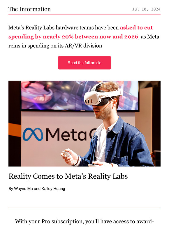 The Information: Exclusive: Reality Comes to Meta’s Reality Labs | Milled