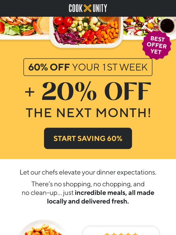 Cook Unity: Unlock Flavor & Savings: 60% OFF + 20% OFF your next 4 ...