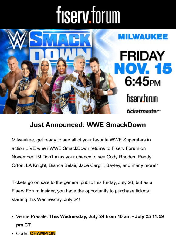 Bucks Pro Shop: Just Announced + Presale Info: WWE SmackDown | Milled