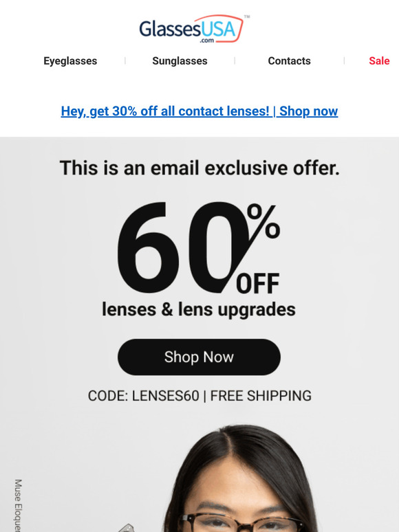 GlassesUSA: EMAIL EXCLUSIVE 👉 60% off lenses & lens upgrades! | Milled